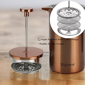Highwin 8-Cup Double Wall Insulated Stainless Steel French Coffee Press, 32-Ounce Durable Coffee Tea Maker with Stainless Steel Plunger, Copper