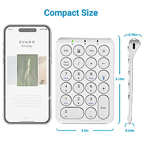 iClever Number Pad, KP08 Bluetooth Number Pad, Ultra Slim and Lightweight, USB-C Charge, Number Pad for Laptop, iPad, Mac, iMac, Tablet, PC Desktop