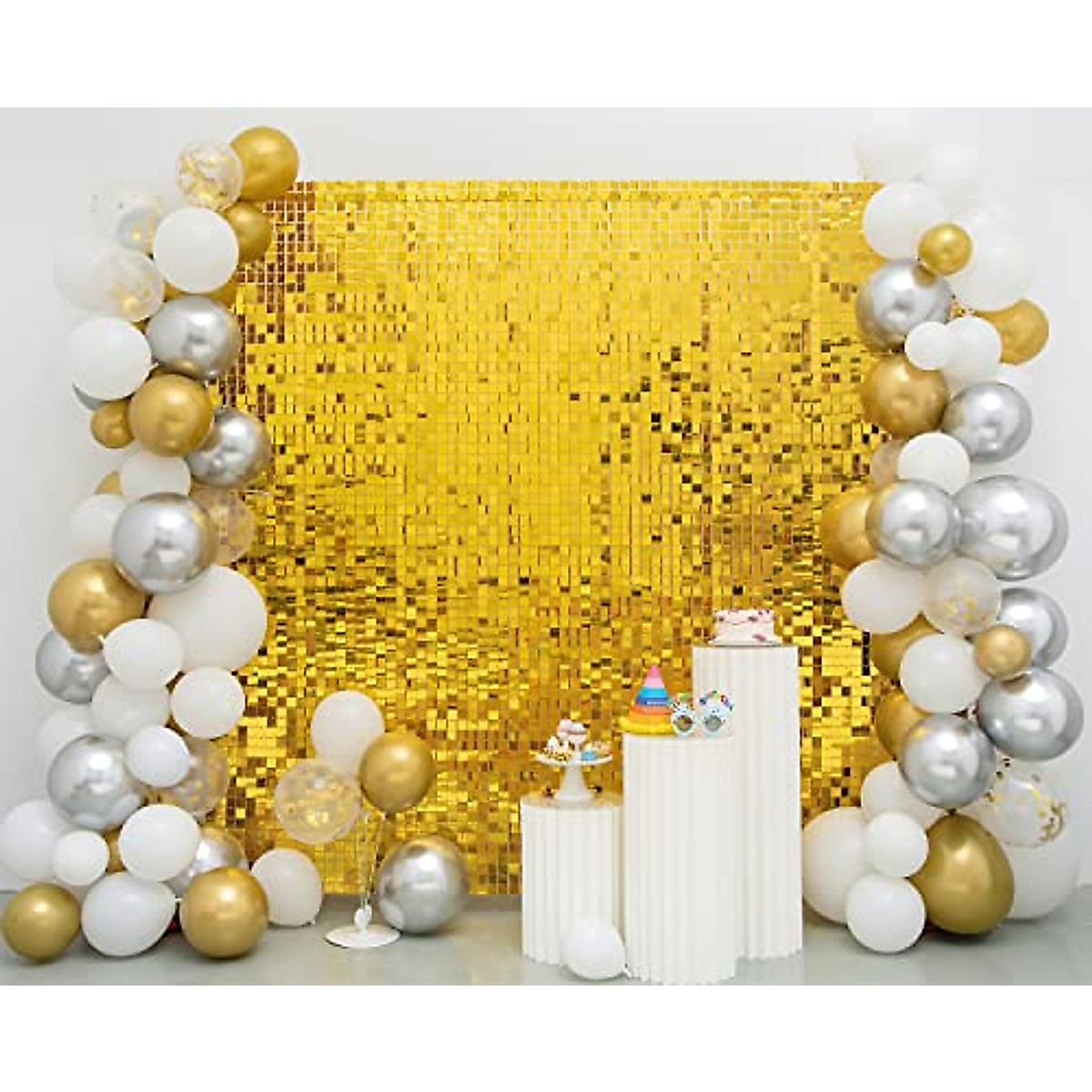 Kate Square Gold Shimmer Wall Sequin Panel Backdrop Birthday Wedding Background Decoration Wall(Pack of 12)