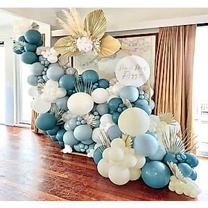 Dusty Blue Balloon Garland - Double Stuffed Blue Sand White Balloon Arch Different Size for Baby Shower Bridal Shower Birthday Wedding Boho Graduation Party Decoration