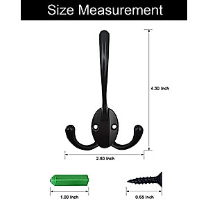 ABINLIN Wall Hooks for Hanging 2 Pcs, Heavy Duty Coat Hooks Wall Mounted, Three Hook for Hat, Robe, Backpack, Key, Towel, Bags (Black)