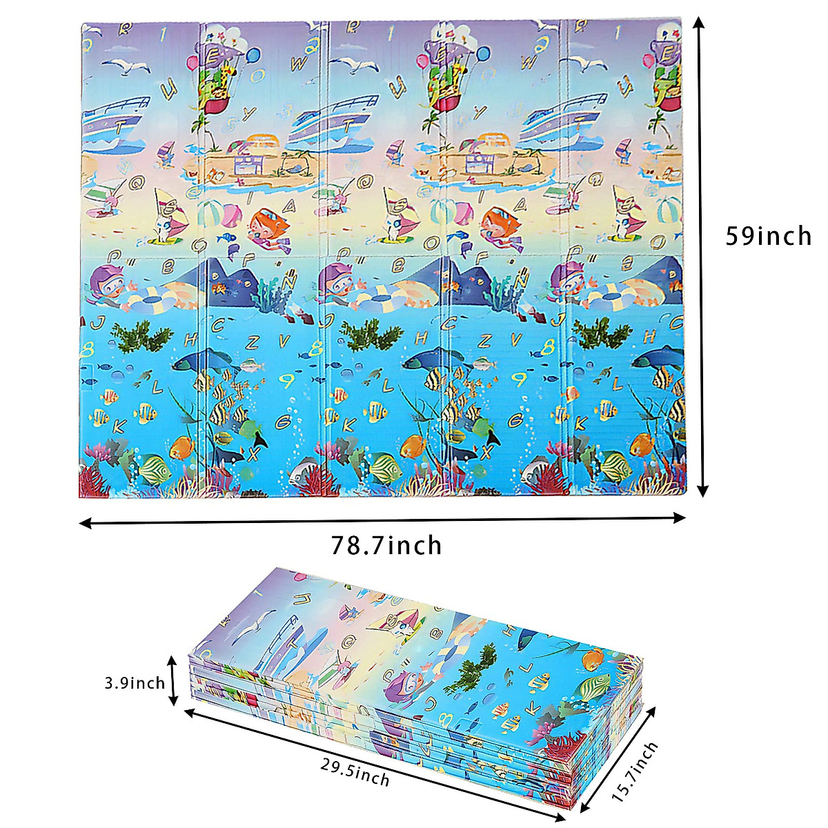 Eanpet Baby Play Mat Folding XPE Thick Foam Playmat Floor Non-Slip Large Foam Reversible Area Rug Waterproof Baby Toddler Play Crawl Mat, Portable Non-Toxic Activity Mat - 5 x 7 FT (Sea)