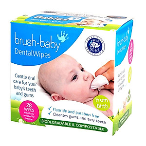 Brush Baby Teething Relief Dental Wipes for Ages 0-Toddler - Naturally Eliminate Teething Pain, Prevent Tooth Decay and Sour Milk Breath - 28 Finger Wipes