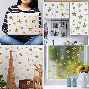 Buiory 63 PCS Removable DIY Gold Glitter Stars Wall Decals Vinyl Sparkle Star Wall Sticker Peel and Stick Art Decor Murals for Children Baby Room Girls Bedroom Nursery Weeding Teens Playroom Door