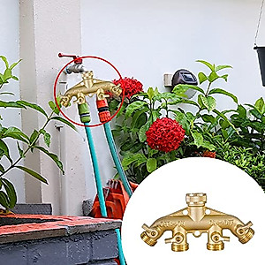 Hourleey Brass Garden Hose Splitter (4 Way), Solid Brass Hose Connector 3/4", Hose Spigot Adapter 4 Valves with 4 Extra Rubber Washers