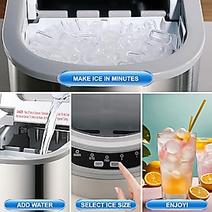 Countertop Ice Maker, Chewable Pebble Portable Ice Maker Machine, 9 Cubes Ready in 6 Mins, 26lbs/24H, Self-Cleaning Ice Machine with Ice Scoop and Basket, for Home Kitchen Office Bar Party