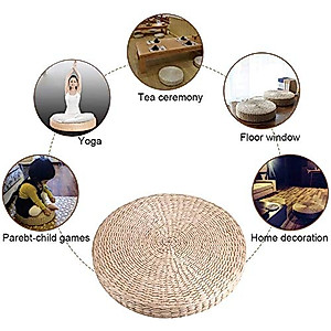 GOTOTOP Tatami Cushion Straw Seat Cushion Pad Handmade Straw 15.4inch Dia Woven Straw Flat Seat Pillow for Yoga Soft Round Pouf Tatami Knitted Floor Mat Garden Dining Room Home Decor Outdoor