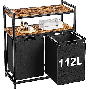 EnHomee 112L Laundry Sorter, Laundry Hamper 2 Section, Heavy Duty Laundry Basket with Washable Bags, Laundry Sorter with shelf, Hampers for Laundry Room Organization, Put-out Bags with Slide Rails