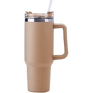 Bileeko 40 oz Tumbler with Handle and Straw, Reusable Stainless Steel Insulated Travel Mug Iced Coffee Cup Maintains Cold, Heat, and Ice for Hours(Driftwood)