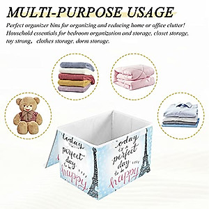 WELLDAY Perfect Day Paris Storage Baskets Foldable Cube Storage Bin with Lids and Handle, 16.5x12.6x11.8 In Storage Boxes for Toys, Shelves, Closet, Bedroom, Nursery
