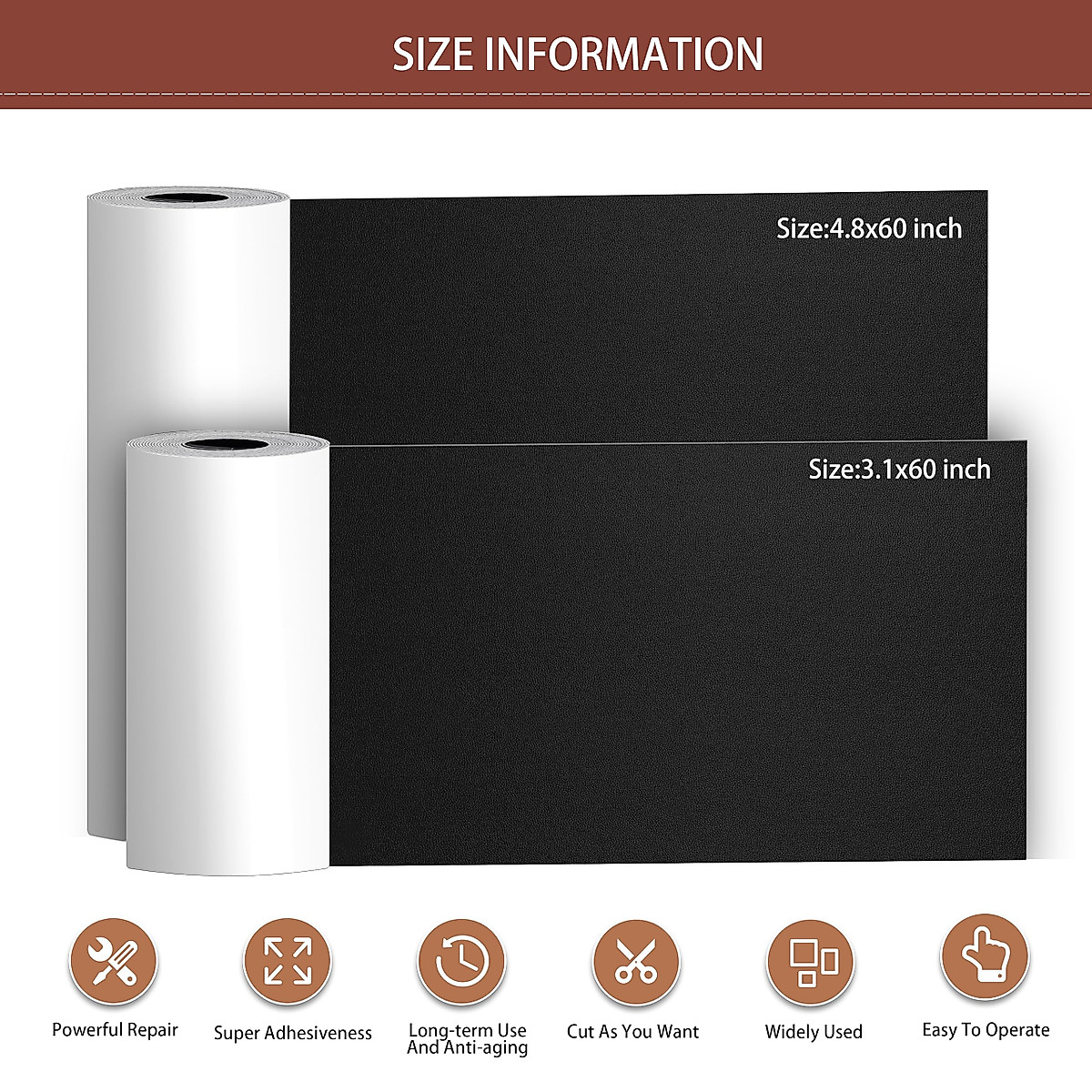 Leather Repair Patch Tape Kit, Self Adhesive Leather Repair for Furniture, Couch, Sofa, Car Seats,Office Chair,Vinyl Repair Kit.3.1inx60in