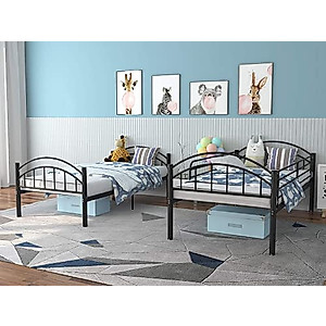 Alohappy Metal Bunk Beds Frame Twin Over Twin, Convertible Into 2 Individual Metal Bed Frame, Removable Ladder & Safety Guard Rail (Black)