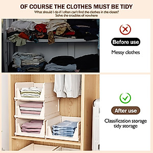 CTSNSLH 6 Pack Folding Closet Organizers Storage Box, Stackable Storage Bins, Plastic Drawer Basket Closet Storage for Wardrobe Cupboard Kitchen Bathroom Office Light Beige-6L