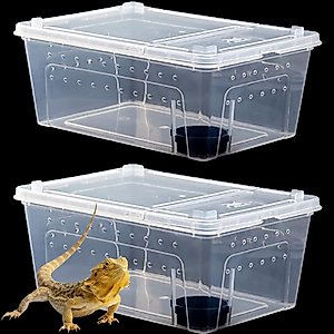 Hamiledyi 2PCS Reptile Feeding Box Snake Breeding Box Transparent Animal Habitat Cage Portable Plastic Turtle Transport Container for Bearded Dragon Lizard Spider Frog Scorpion Gecko 12.6 x 8.6 x 5.9