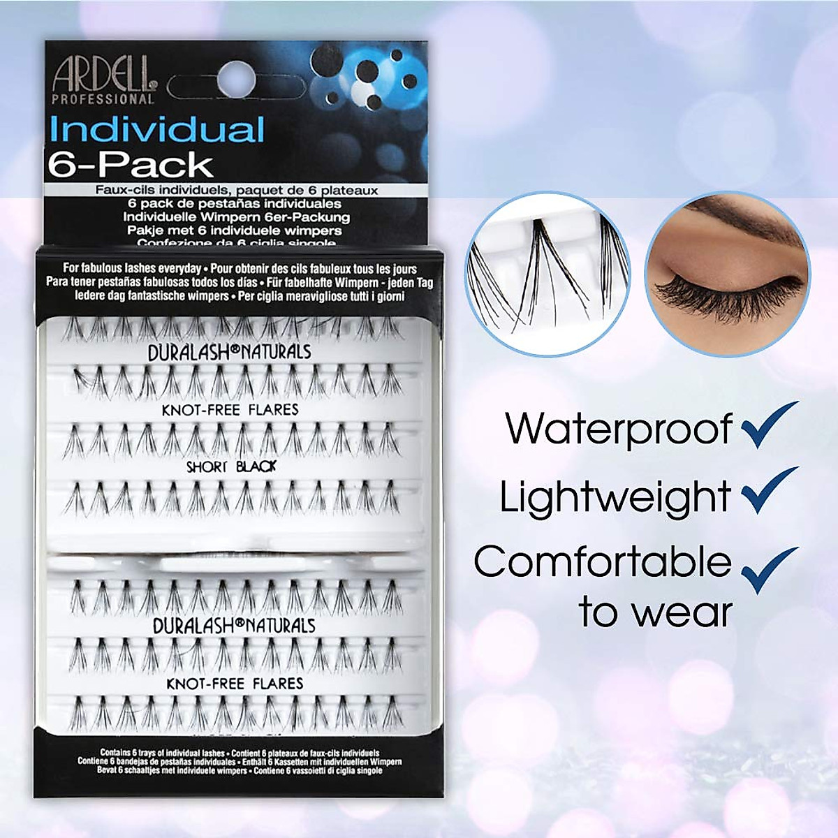 Ardell False Eyelashes Knot-Free Individuals Short Black, 6-Pack (contains 6 packs of lash trays with 56 Individual Lashes each)