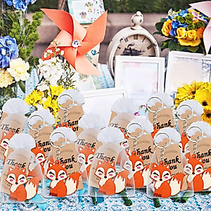 Elecrainbow 60 Pack Fox Party Favors Include 20 Fox Keychains, 20 Thank You Tags, 20 Gift Bags for Woodland Party, Camp Baby Shower, Stay Clever Themed Kids Birthday, Wild ONE First Birthday