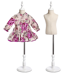 Geetery 2 Pcs Child Kids Dress Form Mannequin 2-3 Years Old Adjustable Toddler Clothes Mannequins Child Display Body Bust Forms with Wooden Base for Sewing Window Counter Display , White