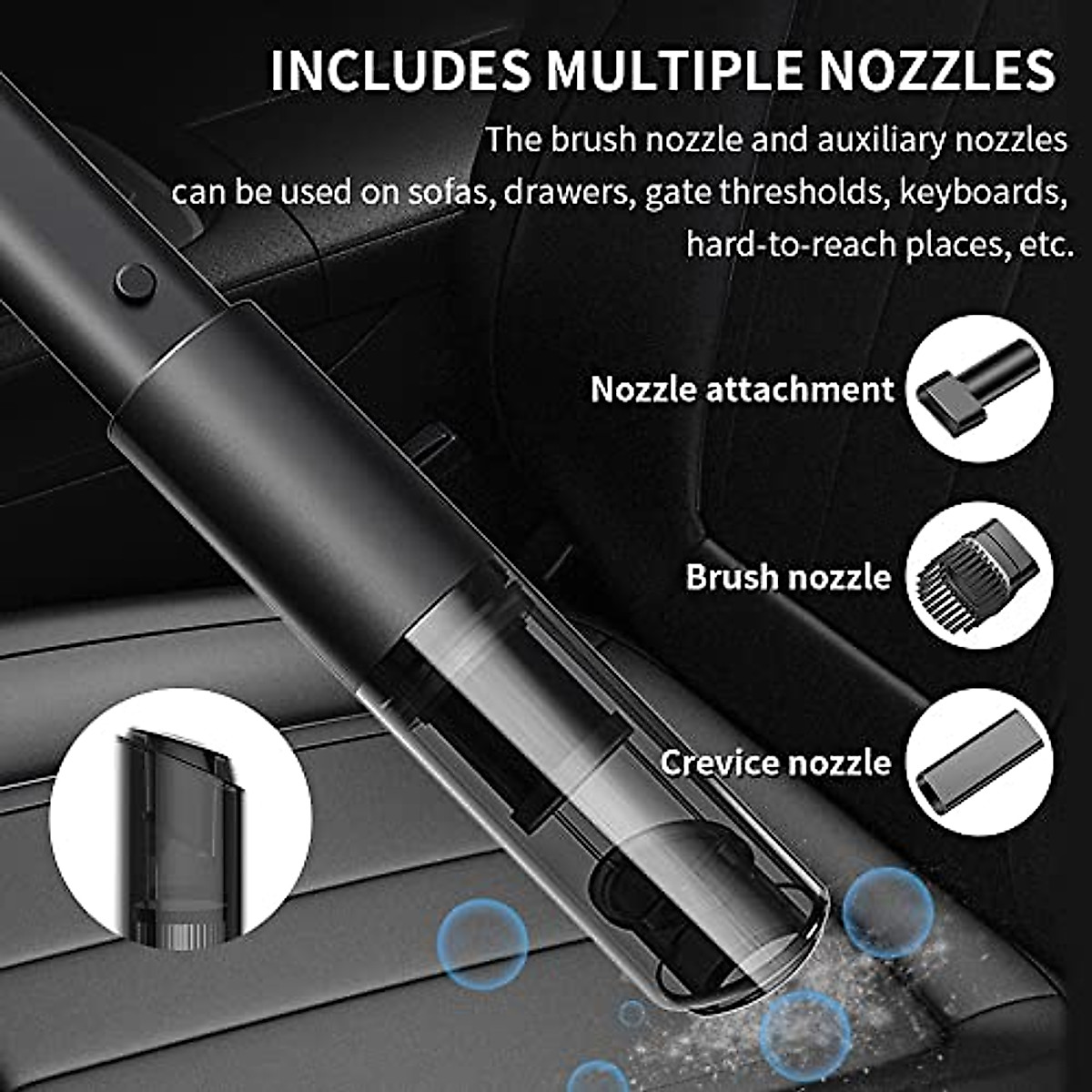 Wireless Handheld Vacuum Cleaner, 6000Pa High Suction Power, Portable Home and Car Accessories, Cordless Handheld Vac Cleaning Device, Ultra-Lightweight 0.8 lbs, Two Filters and Storage Bag, Black