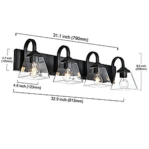 TULUCE Bathroom Vanity Light Fixtures Over Mirror,Modern 4 Lights Bath Vanity Lighting Matte Black Indoor Wall Light Fixture with Clear Glass Shade for Bathroom Cabinets Dressing Table