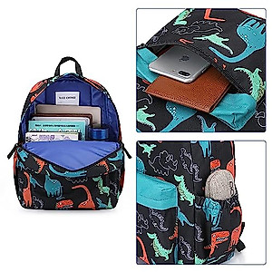 NICE CHOICE Preschool Backpack Kindergarten Little Kid Toddler School Backpacks for Boys and Girls with Chest Strap(15inch, Black Dinosaur)