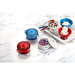 Le Creuset Stoneware Set of 4 Mini Cocottes with Cookbook, 8 oz. each, White