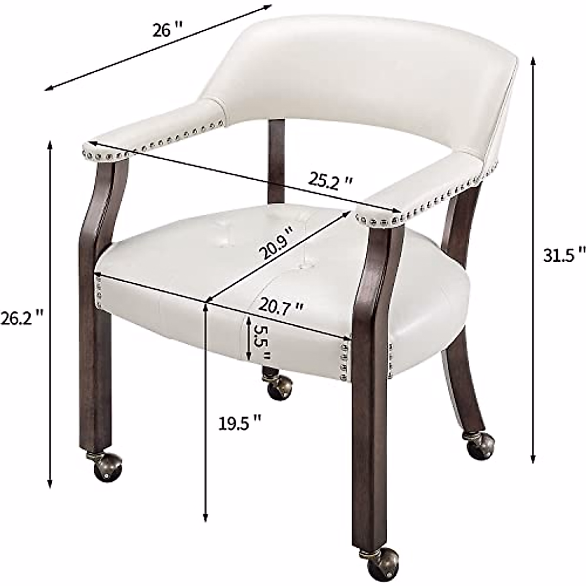 JESONVID Dining Chair with Casters, Captain's Chairs with Rollers Dinette Sets Poker Chairs with Wheels Kitchen Table Rolling Chairs High Back Chair On Caster (White 318WT)