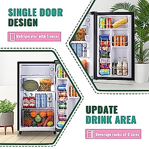 WANAI Compact Refrigerator 3.2 CU.FT Mini Fridge with Freezer Single Door Adjustable Temperature Side Door Wire Rack suit for Dorm Office Apartment BLACK