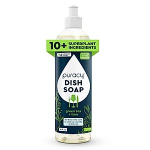 Puracy Natural Dish Soap - Skin-Softening Plant-Based Dishwashing Soap, Non-Toxic Dish Soap, Organic Liquid Dishwashing Detergent Soap (Green Tea & Lime, 16 fl oz)