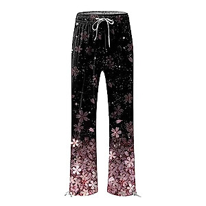 High Waisted Pants for Women, Casual Loose Waist Cotton Linen Wide Leg Long Pants with Pockets Womens Palazzo Pants Fold Over Yoga Women Dress Slacks Work Pants Work Pants (XL, Pink)