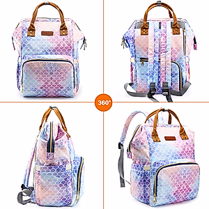 Mermaid Diaper Bag Backpack, Waterproof Baby Care Bag, Women Travel Baby Nappy Changing Bag