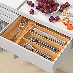 Bamboo Cutlery Tray Kitchen Utensil Silverware Flatware Drawer Organizer Dividers with 5 Compartment