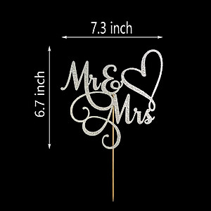 Mr and Mrs Cake Topper, Bride and Groom Sign Wedding, Engagement Cake Toppers Decorations, Double-faced Silver Glitter
