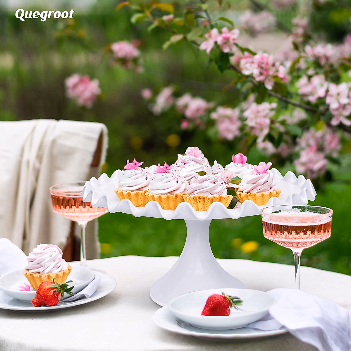 Quegroot 12-Inch Porcelain Cake Stand, Wedding Cake Stand, Round Dessert Stand, White Cake Stand, Cupcake Stand for Wedding, Birthday Party