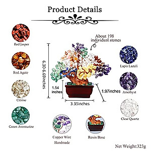 GEHECRST Natural 7 Chakra Crystal Gemstones Money Tree Reiki Healing Crystal Stones Bonsai Tree Home Office Feng Shui Decoration for Wealth, Health, Protection Gifts for Mom Mother’s Day 6.3"-6.7"