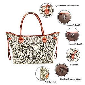 NB Large Leopard Tote Bag,Utility Canvas Shoulder Handbag Cheetah Leopard Printing Beach Bag Weekend Shoulder Bag travel bag camping bag, Personalized Gifts for Women / Teacher