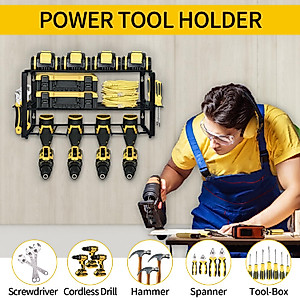 VDHU Power Tool Organizer Wall Mount,Utility Racks,Heavy Duty Drill Holder,3 Layers Storage Rack with 4 Drill Holders,Garage Tool Organizer and Storage Ideal for Tool Room,Workshop,Garage