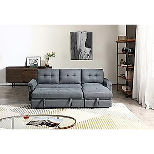 Vanacc Sofa with USB Charging Ports,Sleeper Sofa Couch for Living Room,Sleeper Sectional Sofa with Pull Out Bed,Futon Sofa Bed with Storage Chaise,Deep Seat Sofa (Grey)