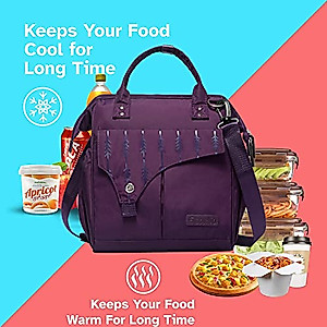 Scorlia Insulated Lunch Bag for Women/Men, Tall Leakproof Cooler Box Bag, Wide Open Tote Lunch Bag Organizer with Adjustable Shoulder Strap for Adult Work, Picnic, Beach, Purple
