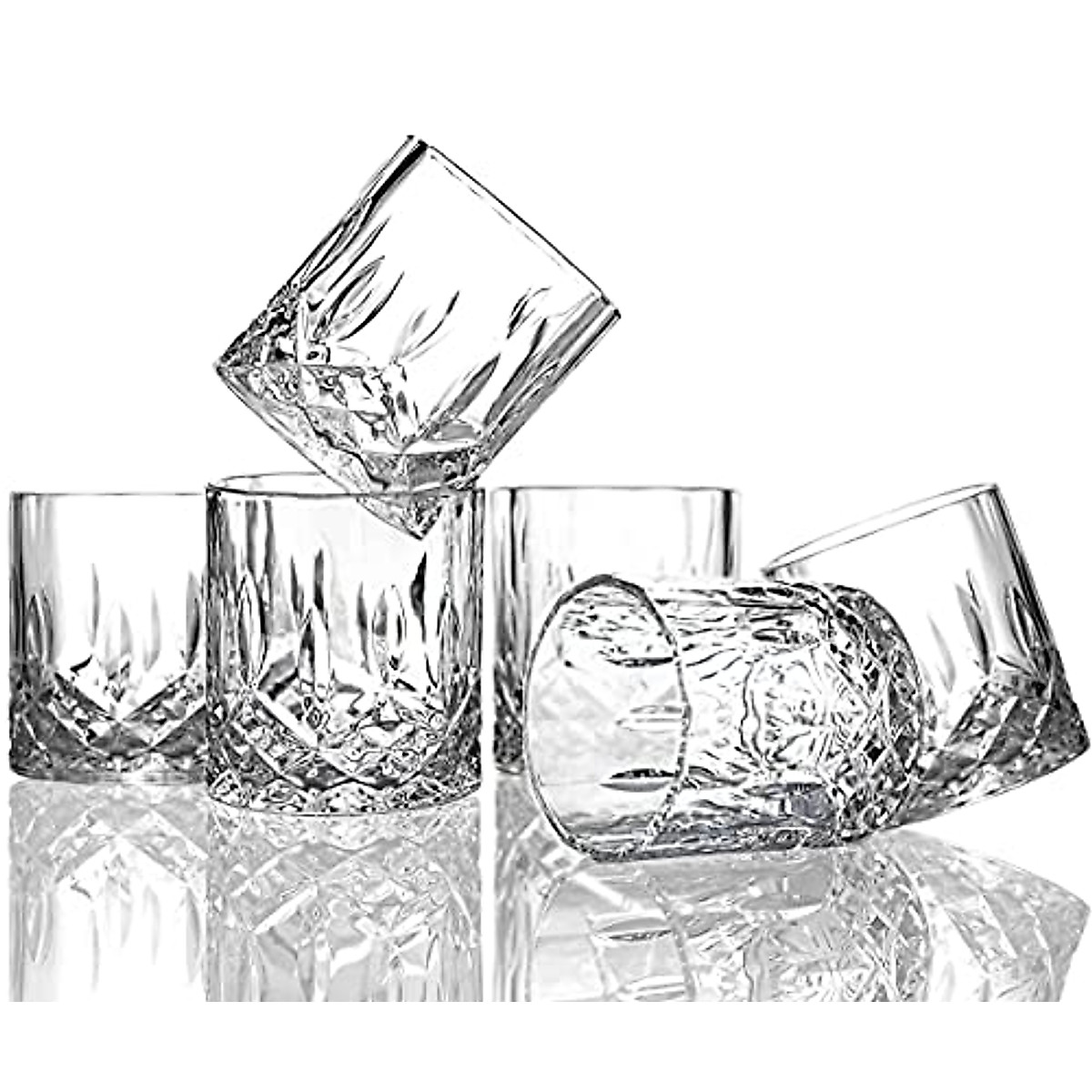 ELIDOMC Lead Free Crystal Whiskey Glasses, 11 Oz Unique Bourbon Glass, Ultra-Clarity Double Old Fashioned Glasses (Set of 6)