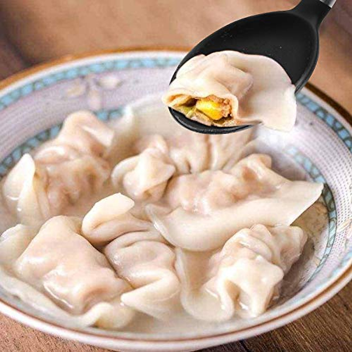 KUFUNG Silicone Slotted Serving Spoon, Stainless Steel Handle Nonstick Mixing Spoon, Heat resistant up to 480°F. Silicone Kitchen Cooking Utensils Non-Stick Baking Tool (Black)