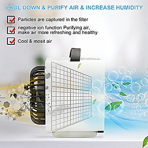 Portable Air Conditioner Fan, Mini Fan Air Cooler with 3 Wind Speeds, Desktop Evaporative Air Humidifier, Cooling Fan with Anion for Bedroom, Office, Dorm, Car, Camping Tent