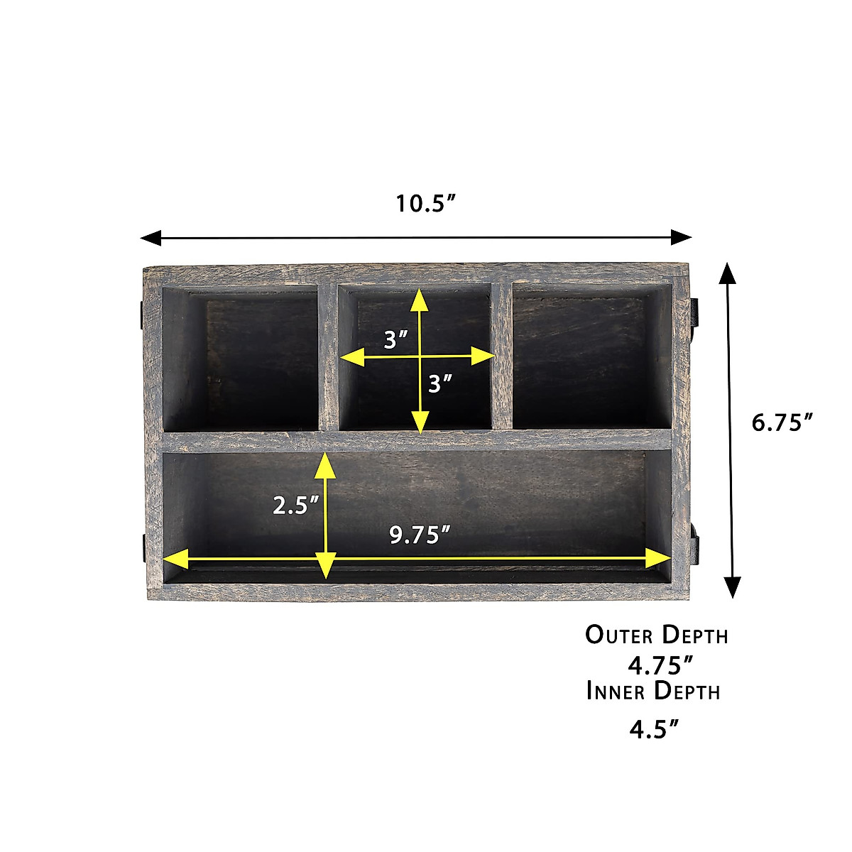 GoCraft Flatware Caddy with 4 Compartments, Cutlery Holder, Silverware Condiment Organizer with Napkin Holder for Kitchen, Dining, Picnics, Grey Washed Mango Wood Caddy with Metal Handles