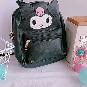 Cartoon Anime Mini Backpack with key chain Cute PU Shoulder Bags Cosplay Handbag for Girls (Black 1)