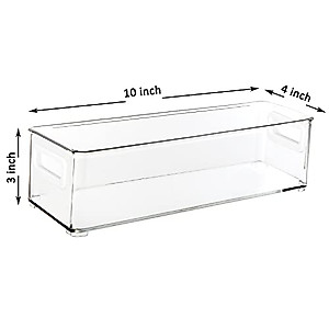 Youngever 4 Pack Stackable Plastic Storage Organizer Container Bins, Stackable Storage Bins with Handler for Refrigerator, Pantry (10" x 4" x 3")