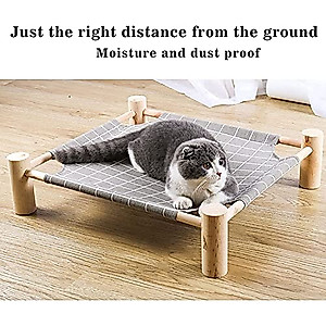 Cat and Dog Hammock Bed, Wooden cat Hammock Elevated Cooling Bed, Detachable Portable Indoor Outdoor pet Bed, Suitable for Cats and Small Dogs