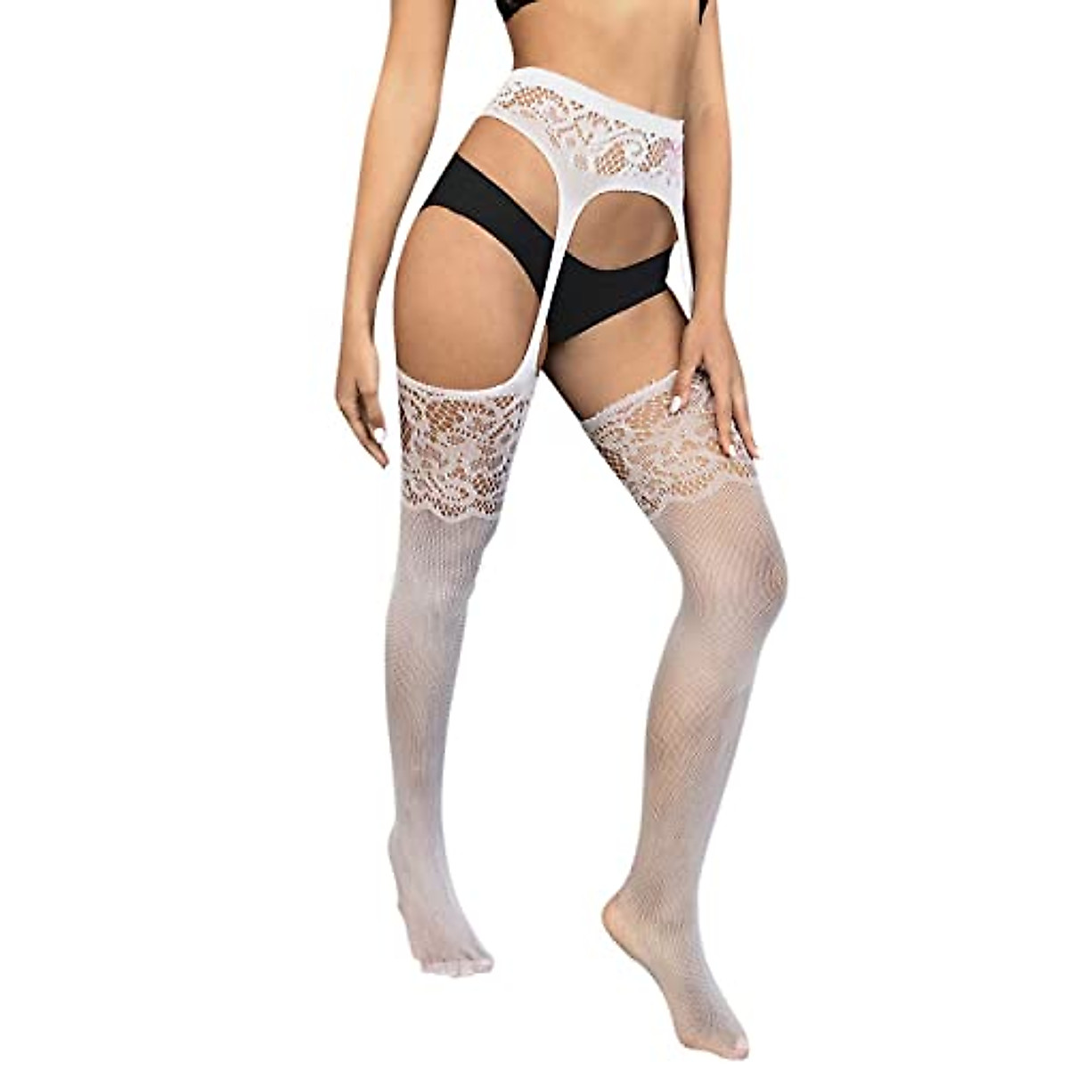 Sexy Outfit for Women Plus Lace Suspender Stockings Tights High Waist Tights for Women Girls Bodice (White-b, One Size)