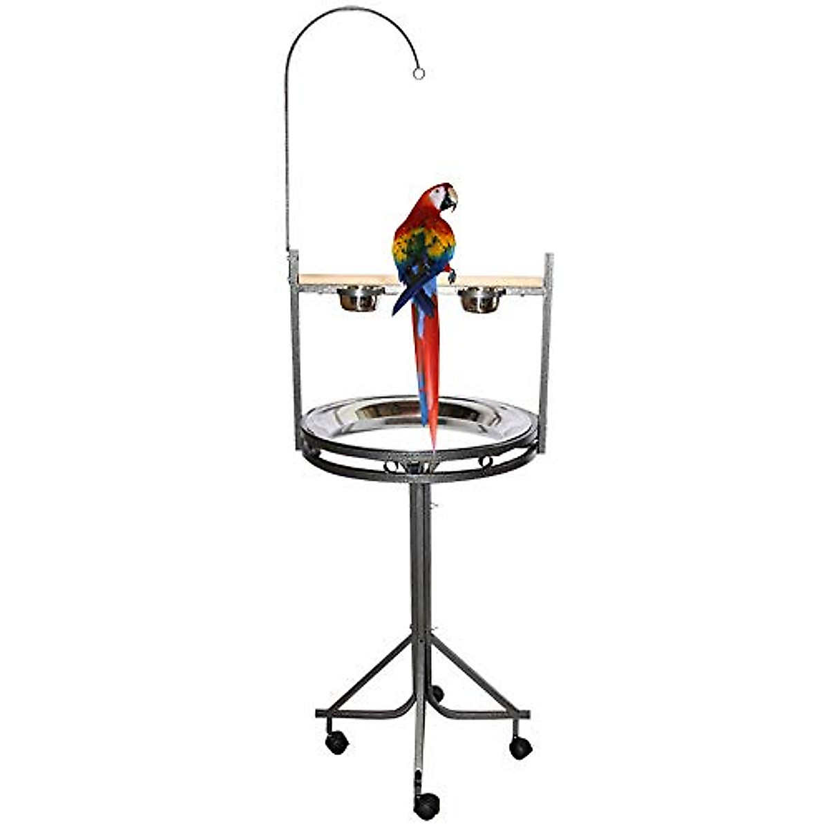 72" Large Elegant and Sturdy Wrought Iron Hangout Bird Play Stand Play Ground Stainless Steel Pan with Metal Toy Hook