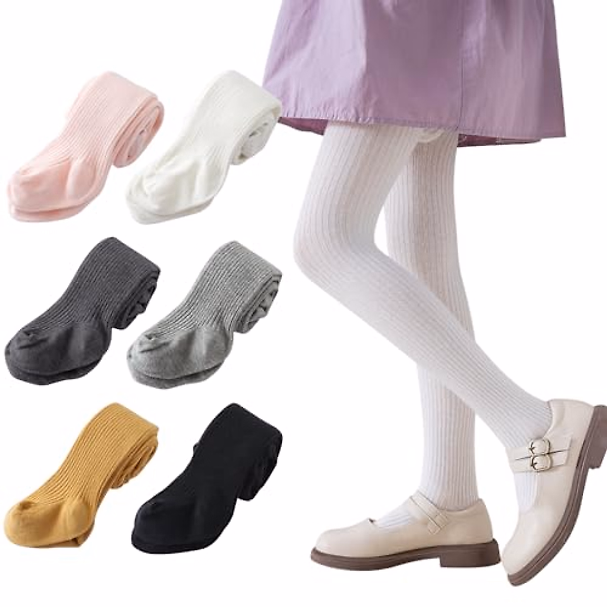 6 Pack Baby Girls Tights Solid Cable Knit Thick Cotton Legging Pants Stocking Pantyhose for Infants Toddlers 1-8T