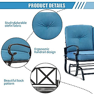 Omelaza Patio Bench, Porch Glider Outdoor Swing Glider Rocking Loveseat, Steel Frame Chair with Thick Cushion (Peacock Blue)