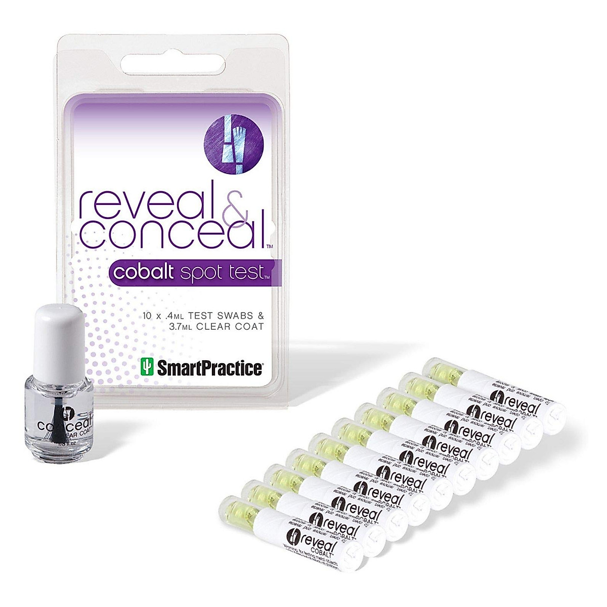 Reveal and Conceal Cobalt Test Kit by Smart Practice - Detecting Cobalt is a Snap - Test for Cobalt in Your Jewelry and Prevent Skin Exposure With Liquid Clear Coat - Includes 10 Test Swabs